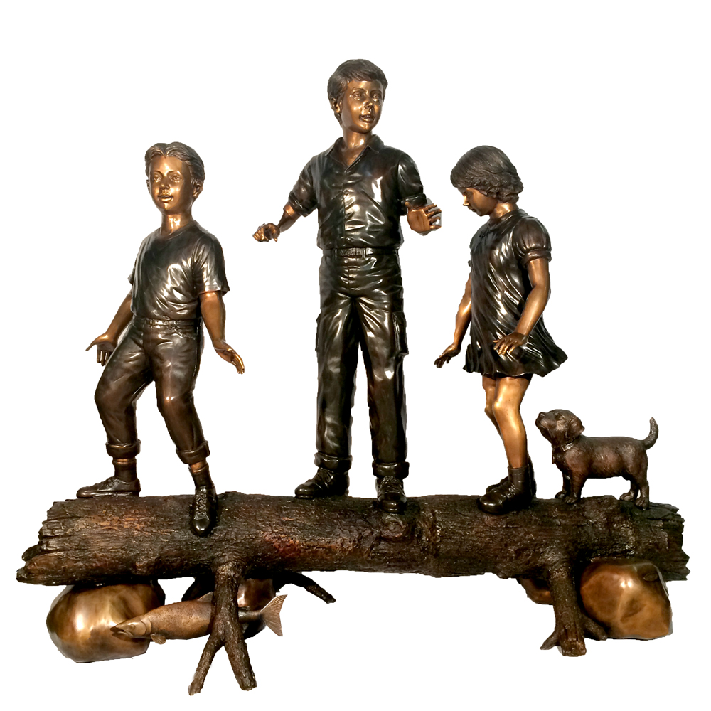 Children and Dog on Log - Metropolitan Galleries Inc.