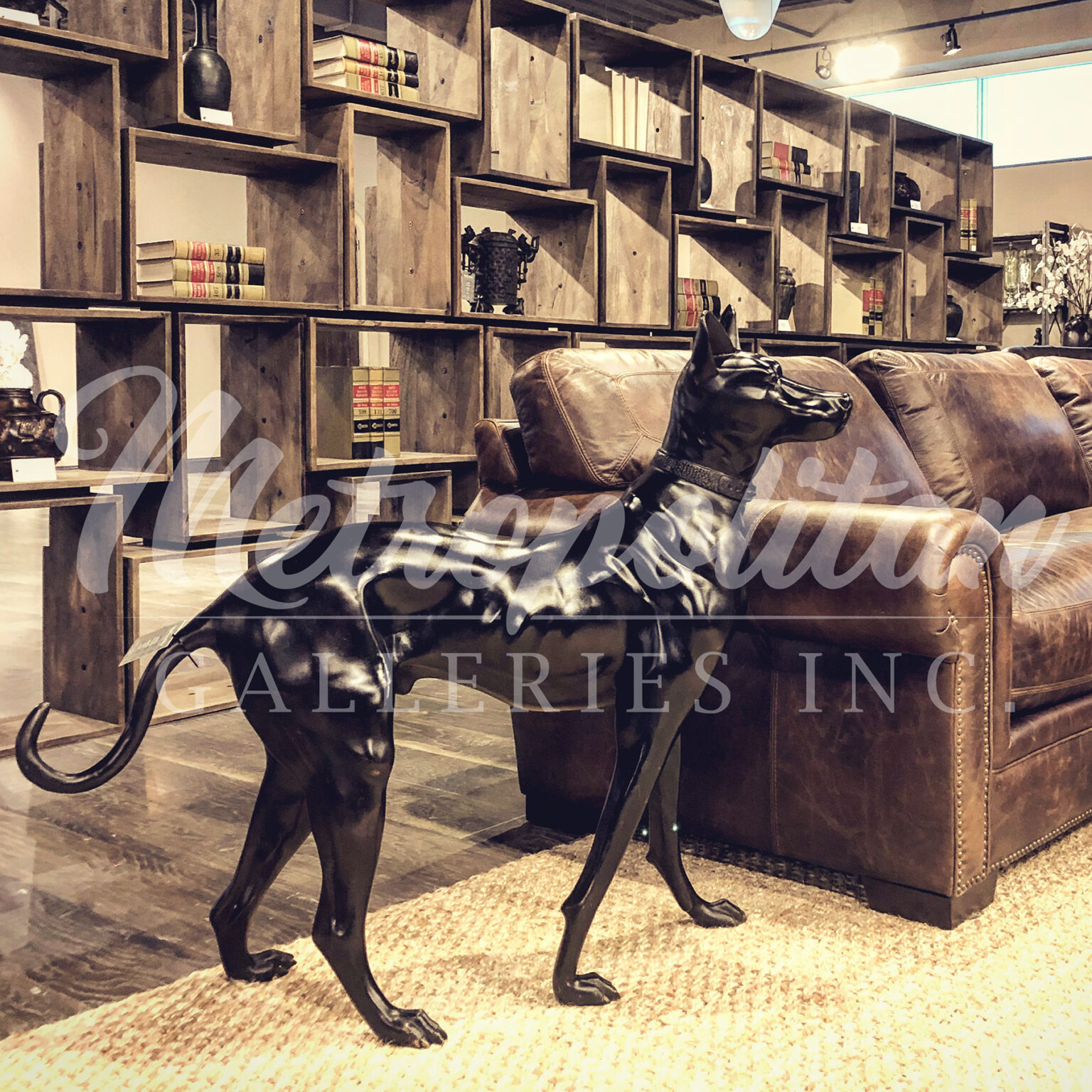Bronze Man & Dog with Lantern Sculpture - Metropolitan Galleries Inc.