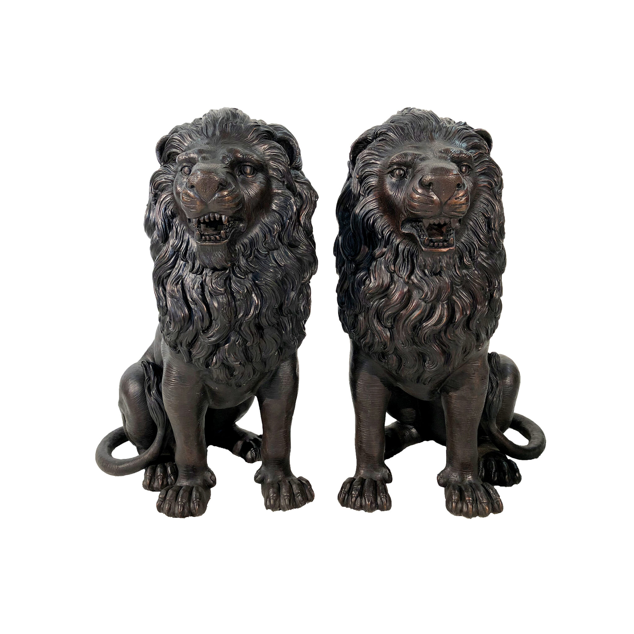 Bronze Standing Lion with Ball Sculpture Pair - Metropolitan Galleries Inc.