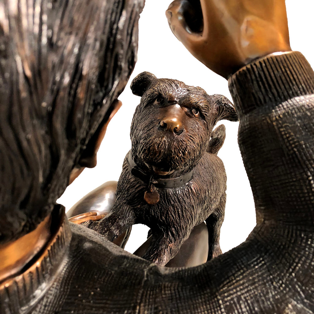 Bronze Boy sitting with Dog Sculpture - Metropolitan Galleries Inc.
