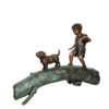 Bronze Boy and Dog walking on Log Sculpture - Metropolitan Galleries Inc.