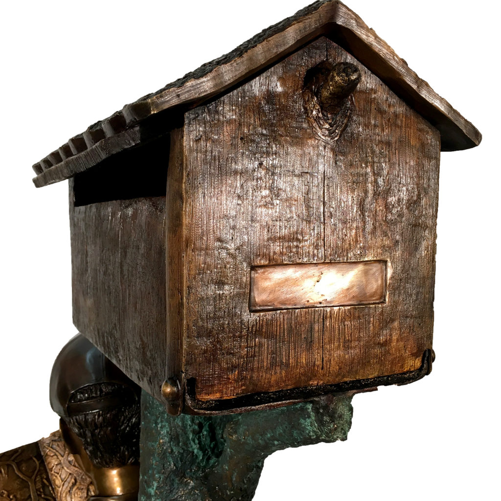 Bronze Boy & Dog on Log Mailbox - Metropolitan Galleries Inc.