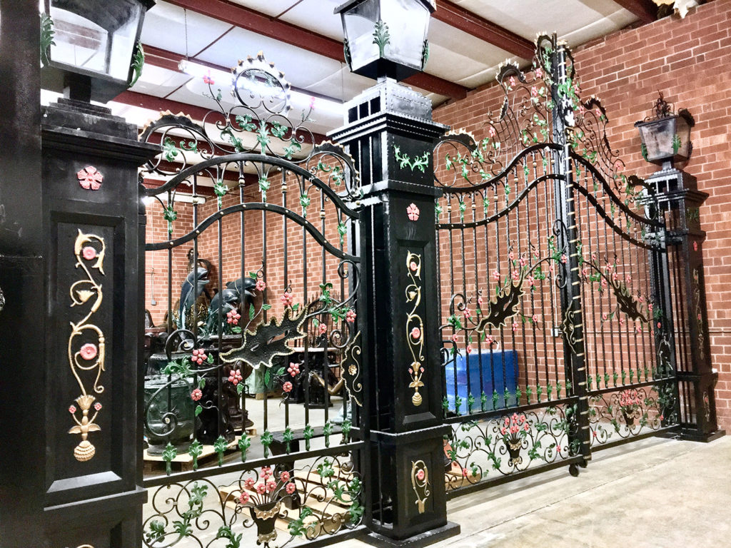 Iron Double Gate with Lanterns & Side Gate - Metropolitan Galleries Inc.