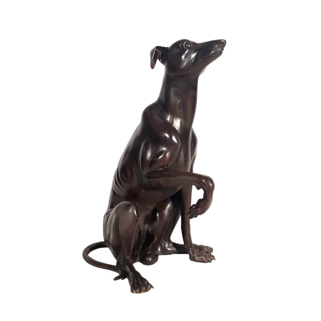 Bronze Sitting Whippet Dog Sculpture - Metropolitan Galleries Inc.