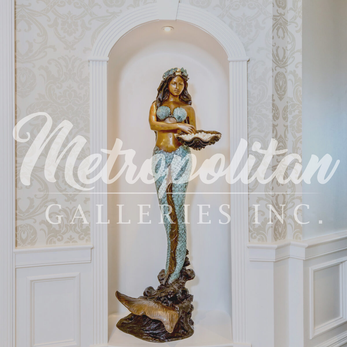 Bronze Sitting Mermaid with Shell Fountain Sculpture - Metropolitan ...