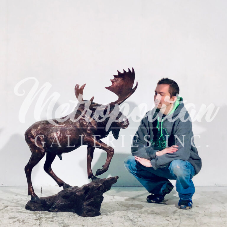 Bronze Moose on Rock Sculpture - Metropolitan Galleries Inc.