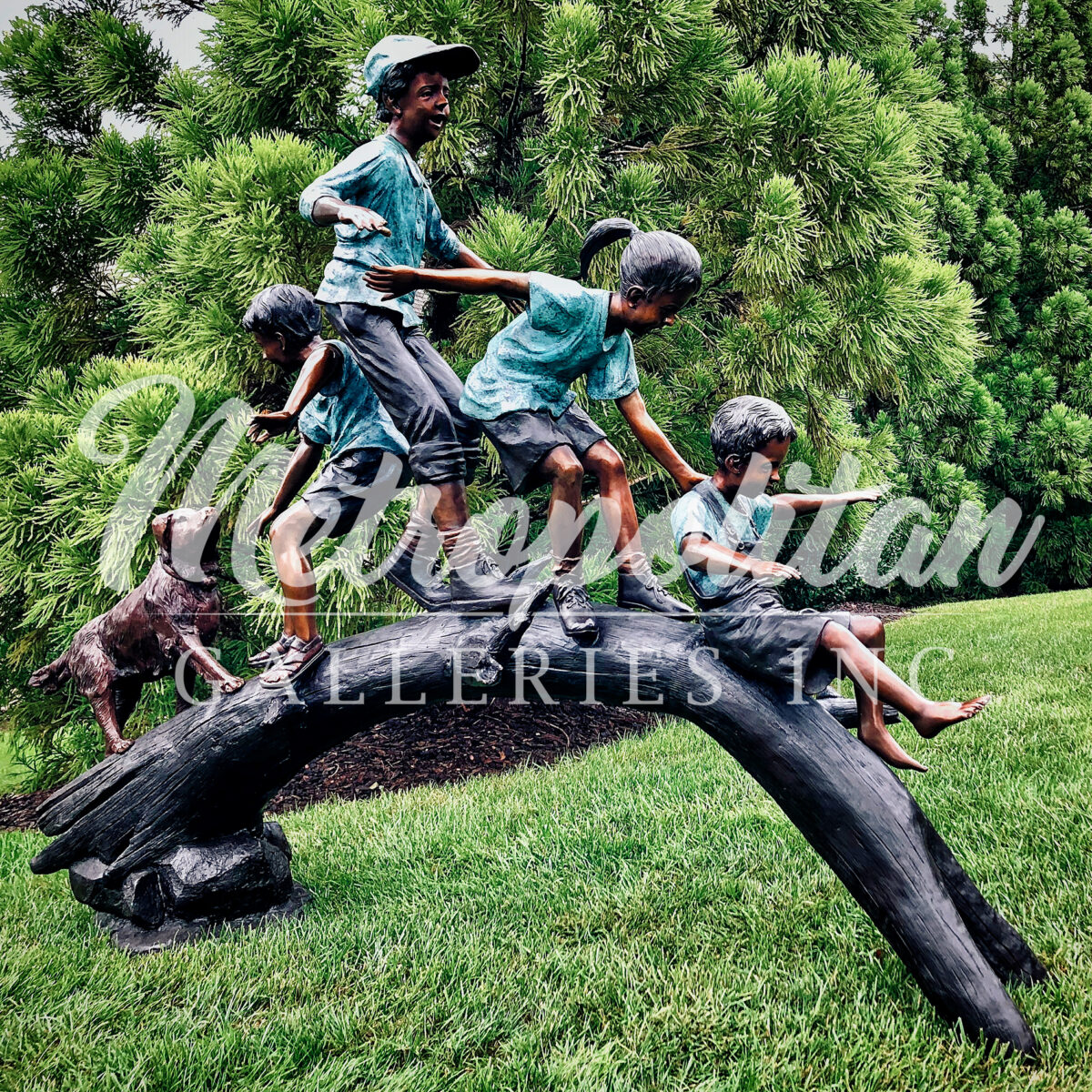 Bronze Children on Log Drinking Water Sculpture - Metropolitan ...