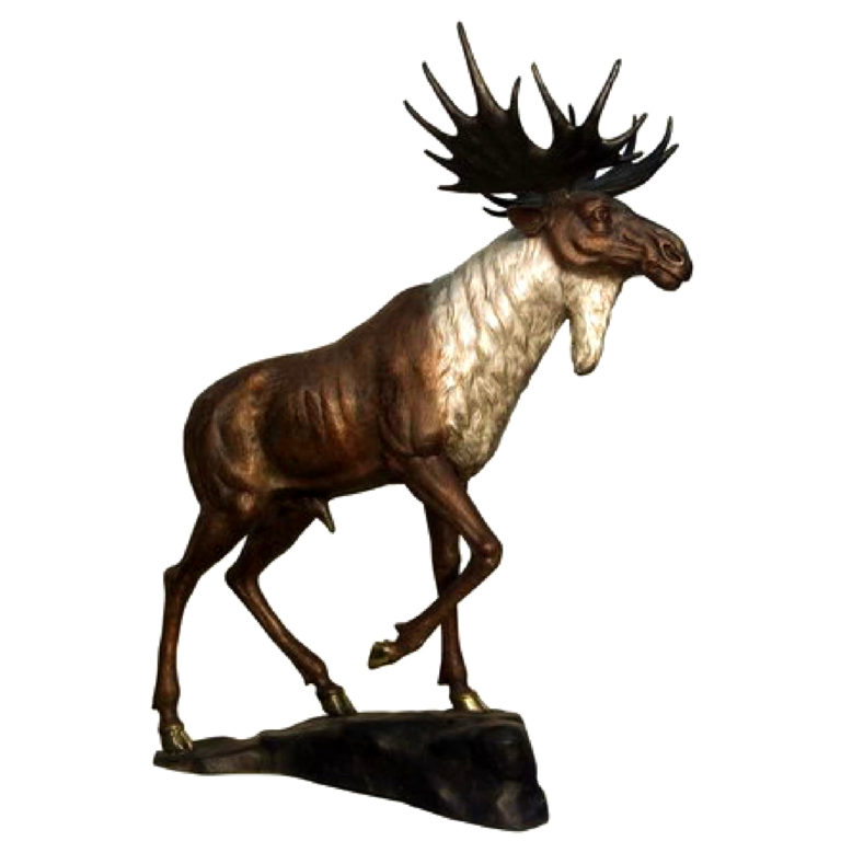 Bronze Moose on Rock Sculpture - Metropolitan Galleries Inc.