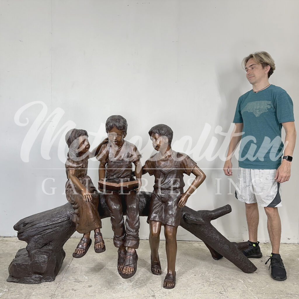 Bronze Three Children Reading on Log Sculpture - Metropolitan Galleries ...