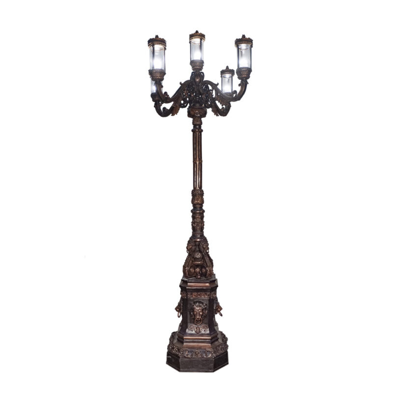 Bronze Five Light Lion Lamp Post | Metropolitan Galleries Inc.