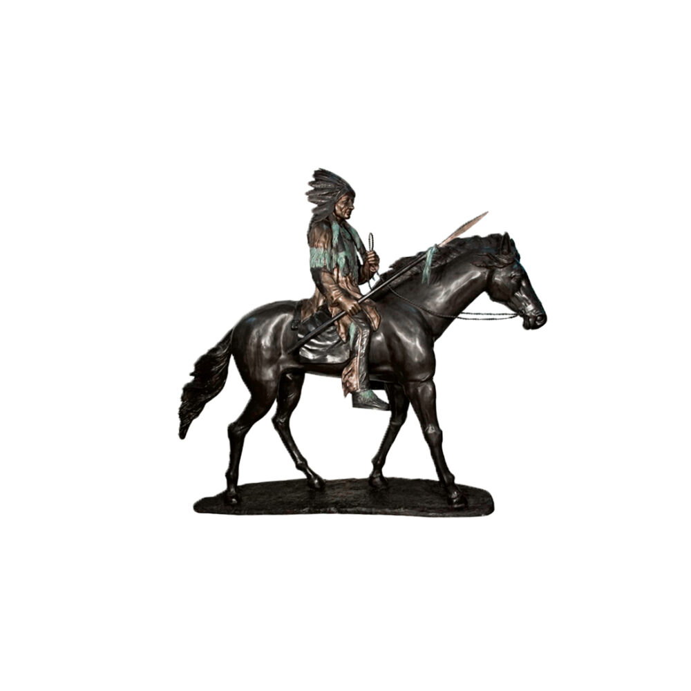 Bronze Indian on Horse Sculpture - Metropolitan Galleries Inc.