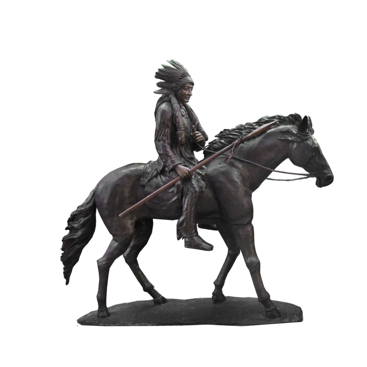 Bronze Indian on Horse Sculpture - Metropolitan Galleries Inc.