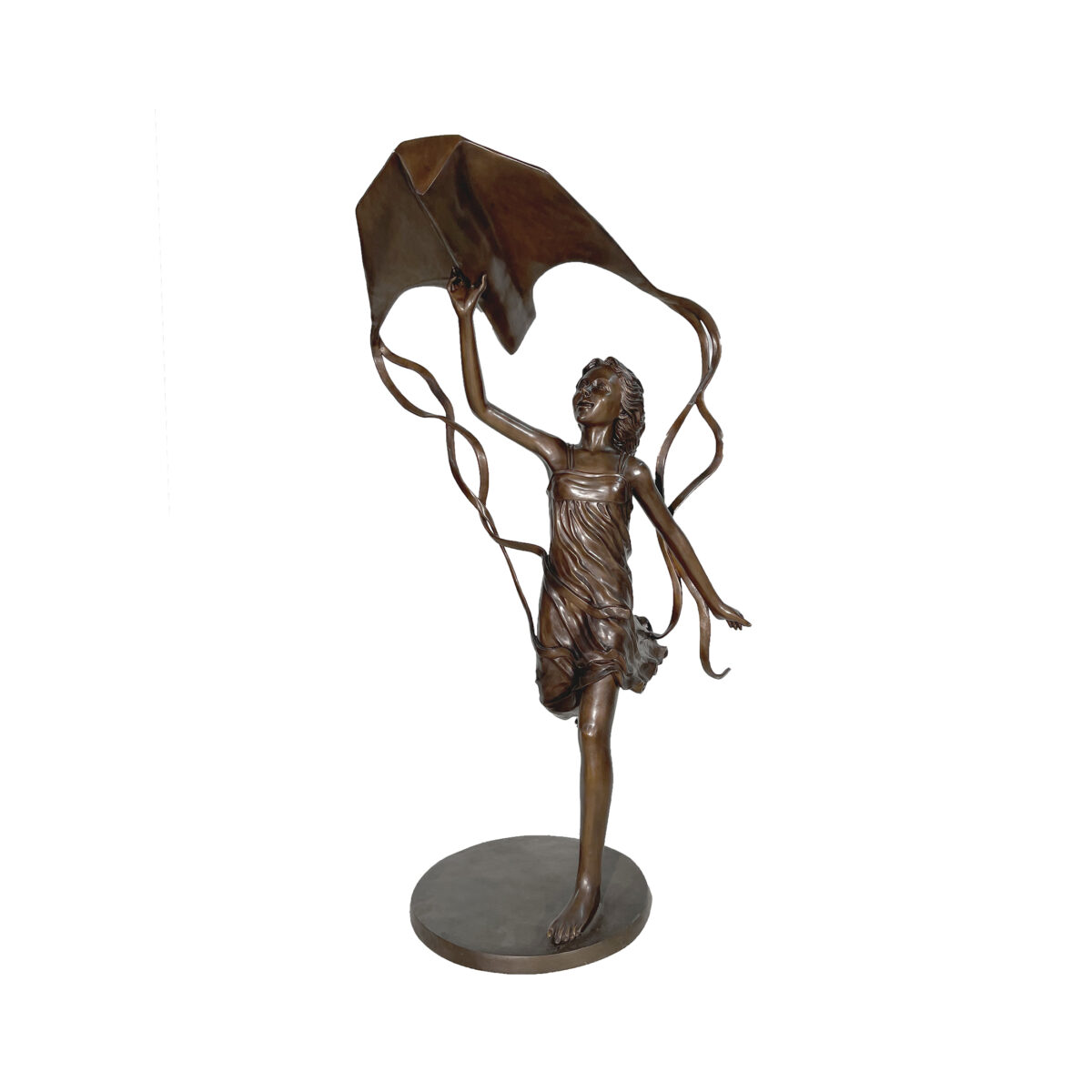 Bronze Little Girl Flying Kite Sculpture - Metropolitan Galleries Inc.