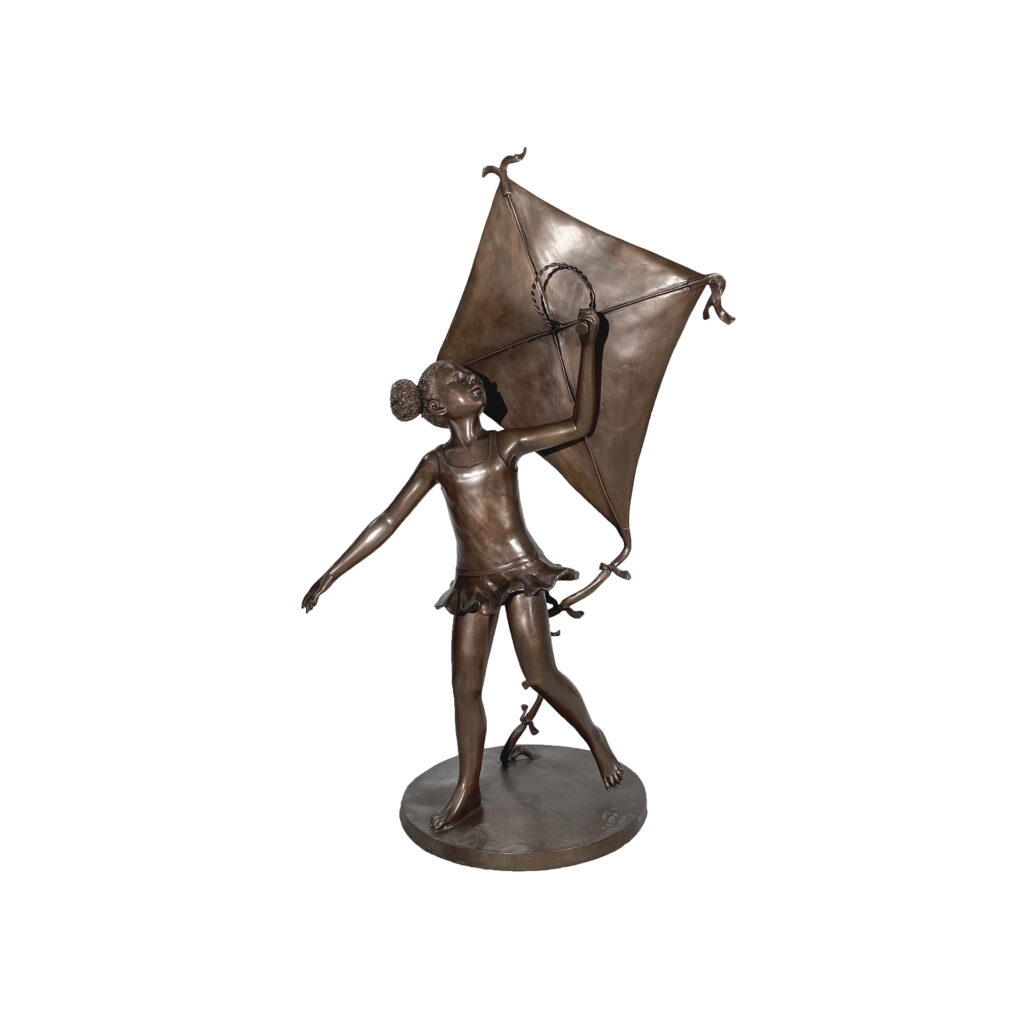 Bronze Running Girl Flying Kite Sculpture - Metropolitan Galleries Inc.