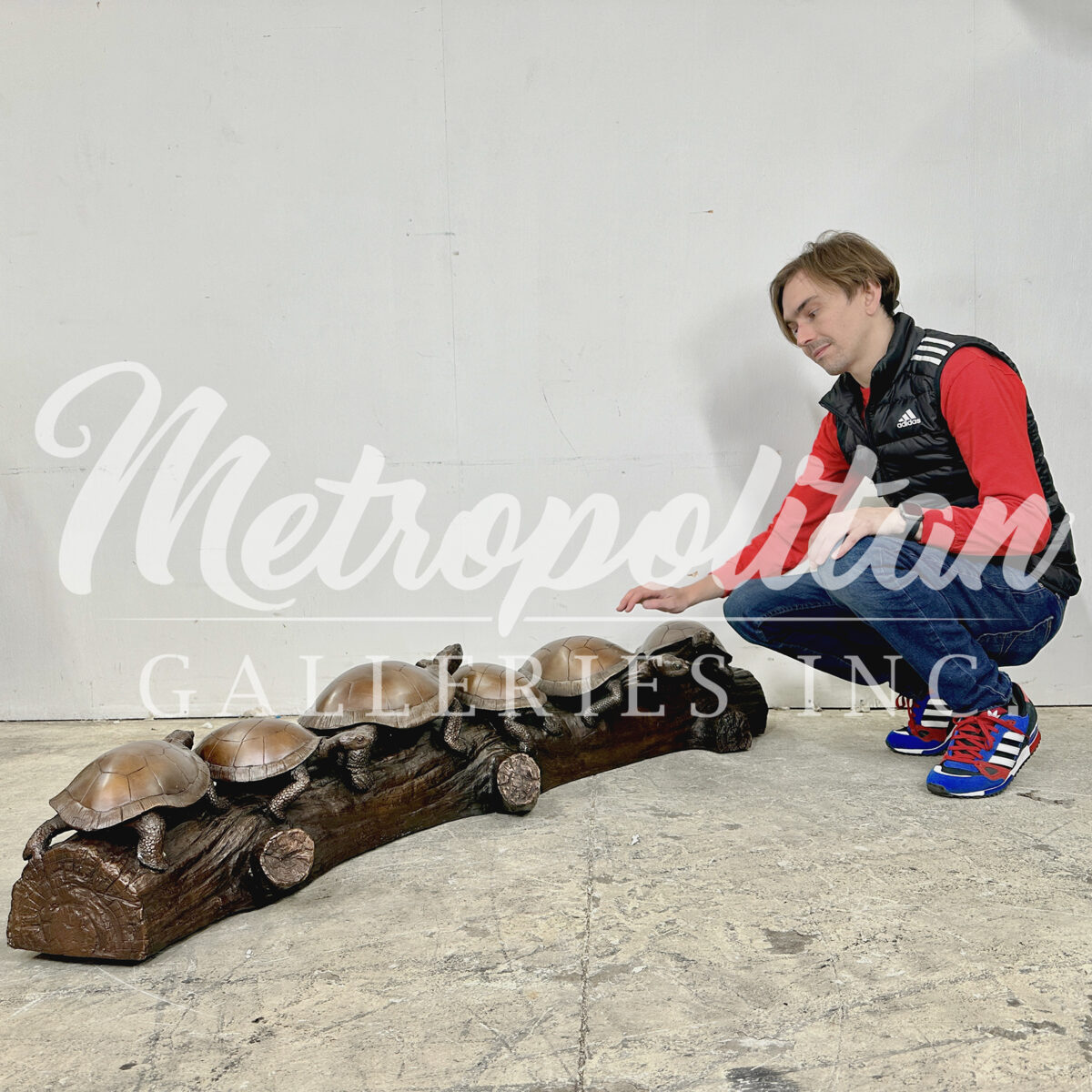 Custom Six Turtles on Log Bronze Sculpture - Metropolitan Galleries Inc.